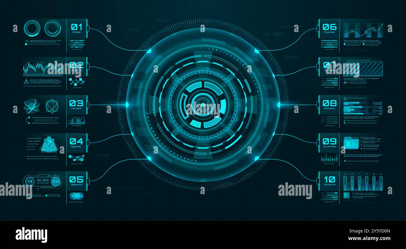 HUD infographics, vector graphic elements of UI user interface screen ...