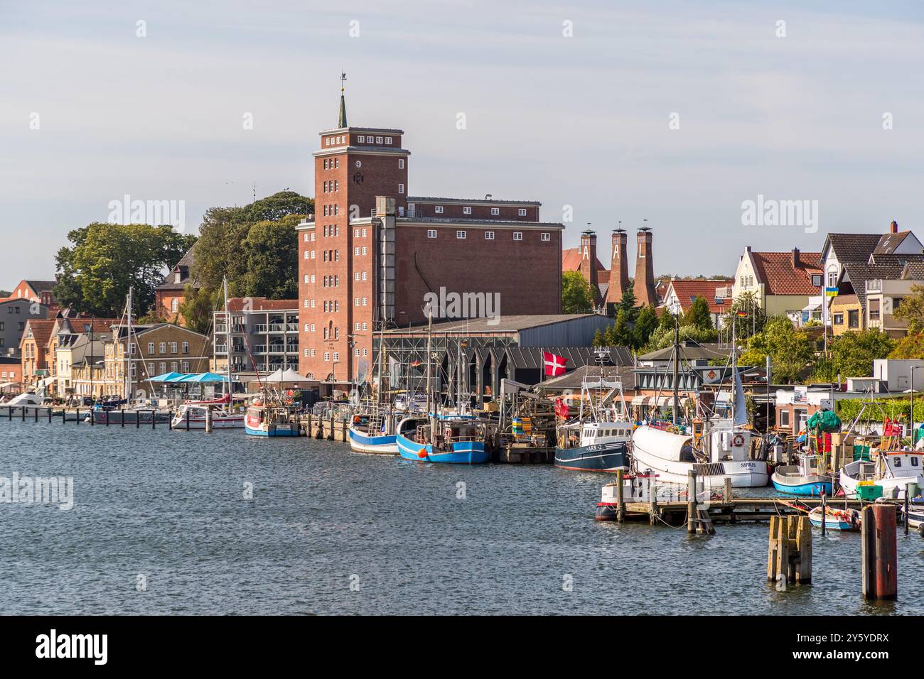 The Föh fish smokehouse with its three towers is a landmark of Kappeln ...