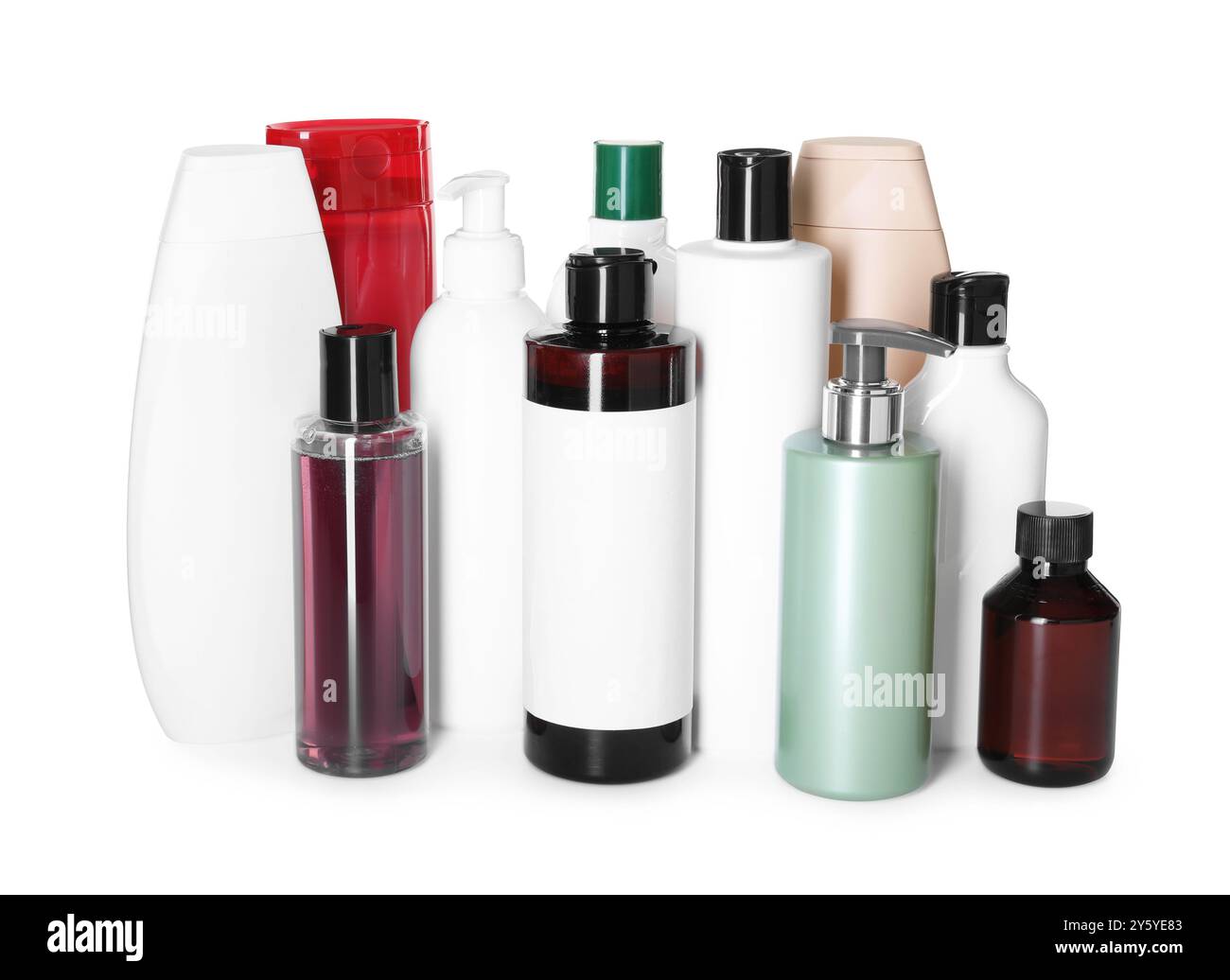 Bottles of shampoo isolated on white. Personal care product Stock Photo ...