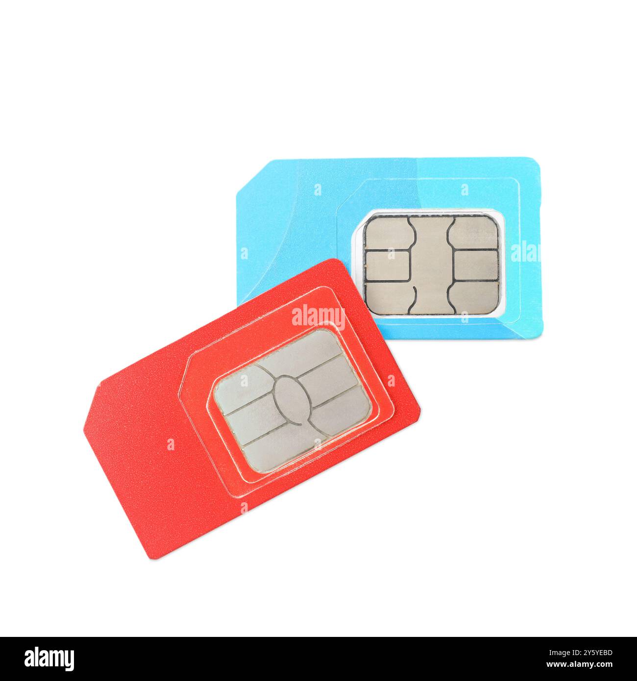 Two SIM cards isolated on white, top view Stock Photo - Alamy