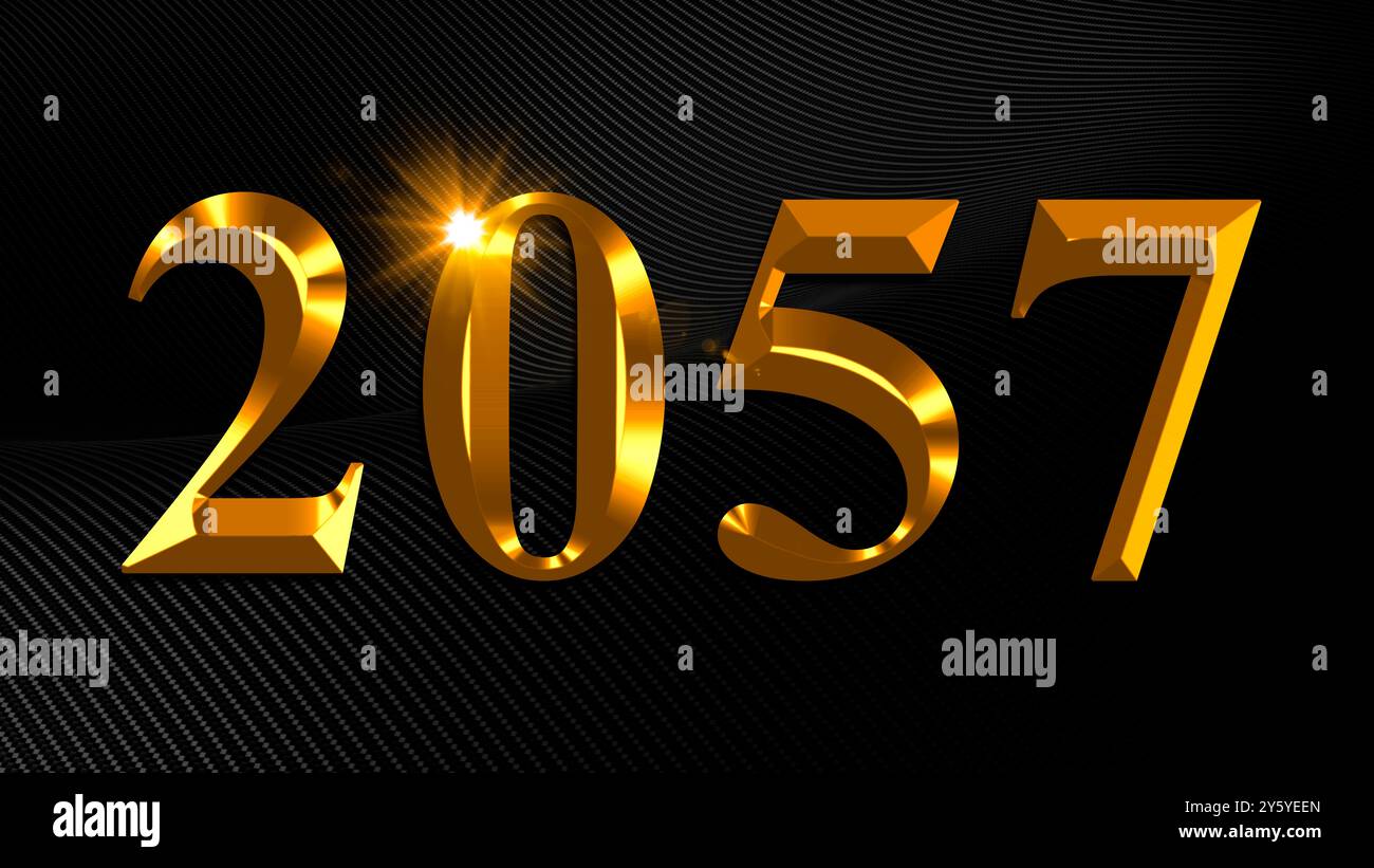 Number 2057 in gold text on black background Stock Photo - Alamy
