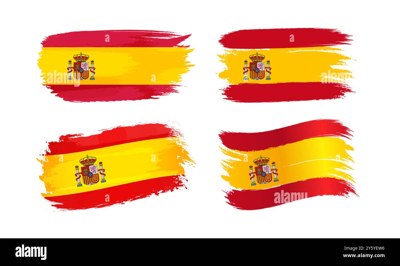 Set of creative Spanish flags. Handdrawn style. Abstract brushing ...