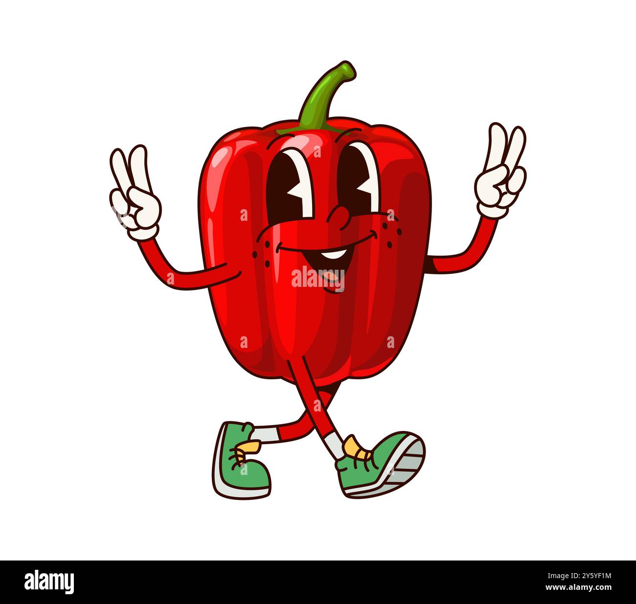 Groovy red bell pepper vegetable character. Cartoon vector fun and ...