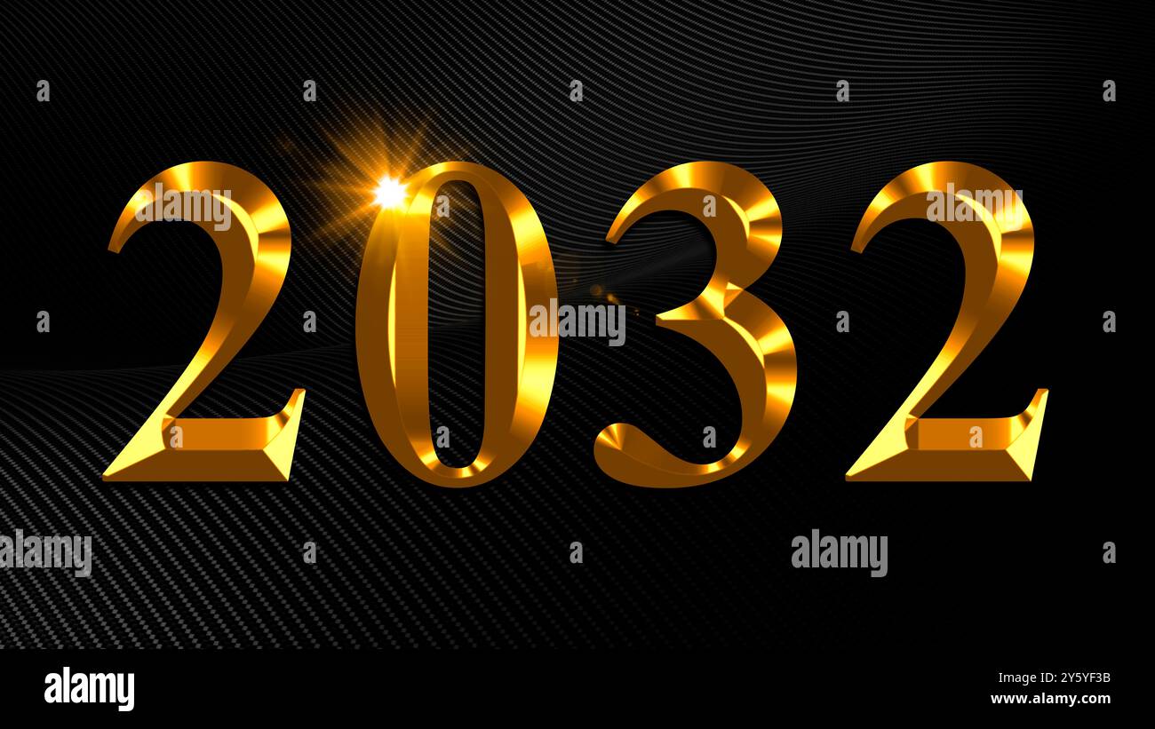 Number 2032 in gold text on black background Stock Photo - Alamy