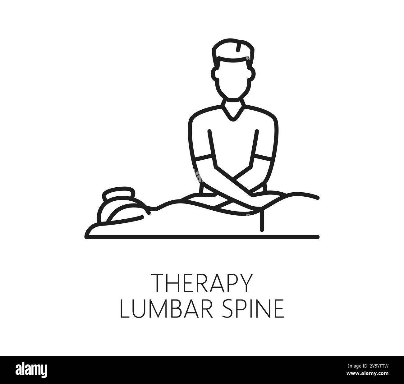 Lumbar spine therapy chiropractic medicine line icon showing therapist ...