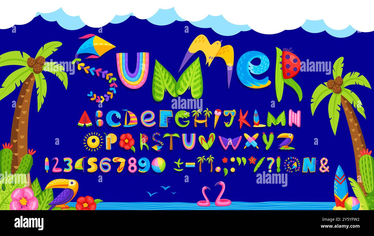 Summer font, beach party type, tropical vacation typeface, holiday ...
