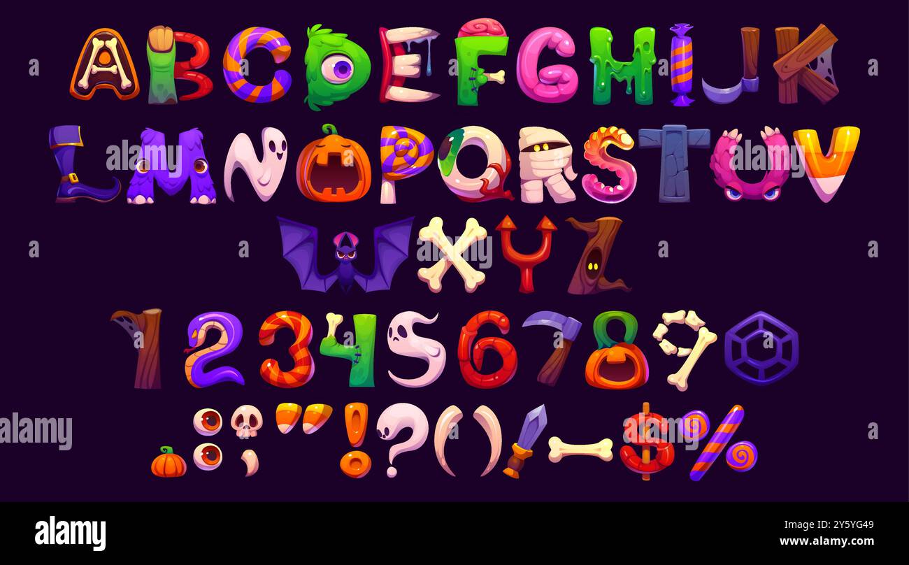 Halloween font, cartoon evil type, funny scary typeface, spooky ...