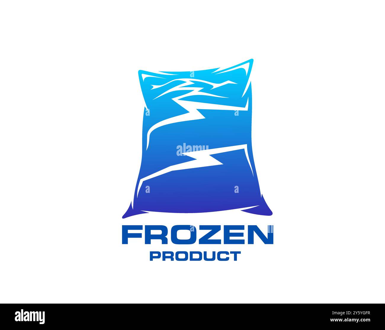 Frozen product icon of blue ice rock for cold food label or package ...