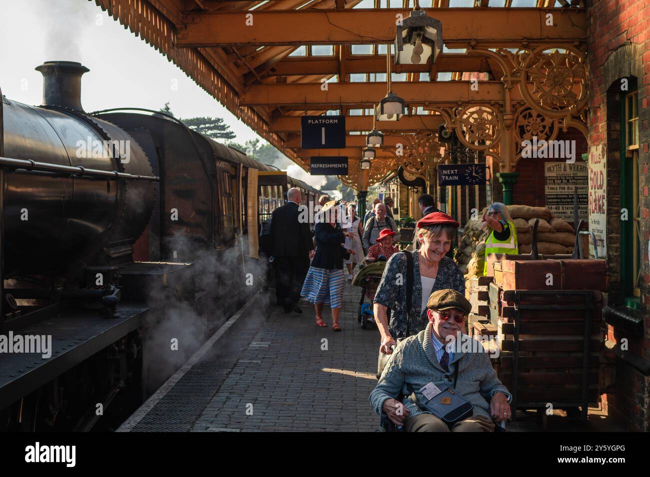 Sheringham, Norfolk, UK - SEPTEMBER 21 2024: People in 1940s vintage ...