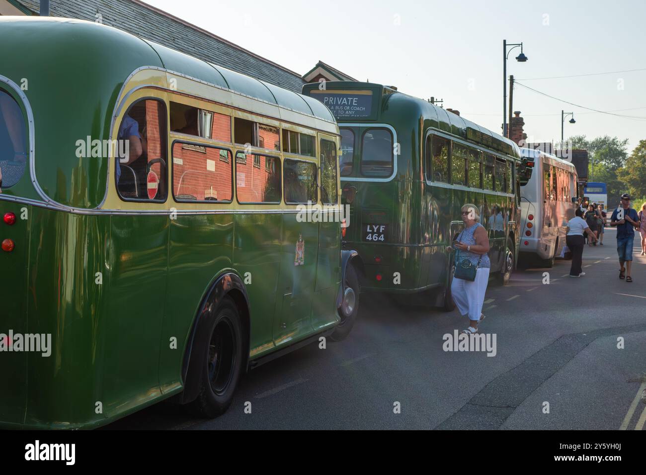 Sheringham, Norfolk, UK - SEPTEMBER 21 2024: Green vintage buses parked ...