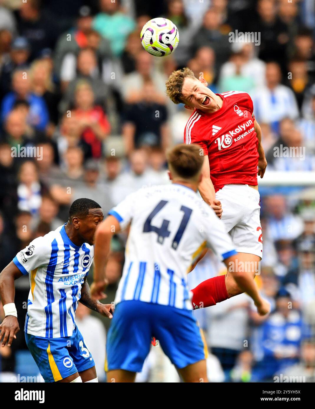 Ryan Yates of Nottingham Forest heads the ball - Brighton & Hove Albion ...