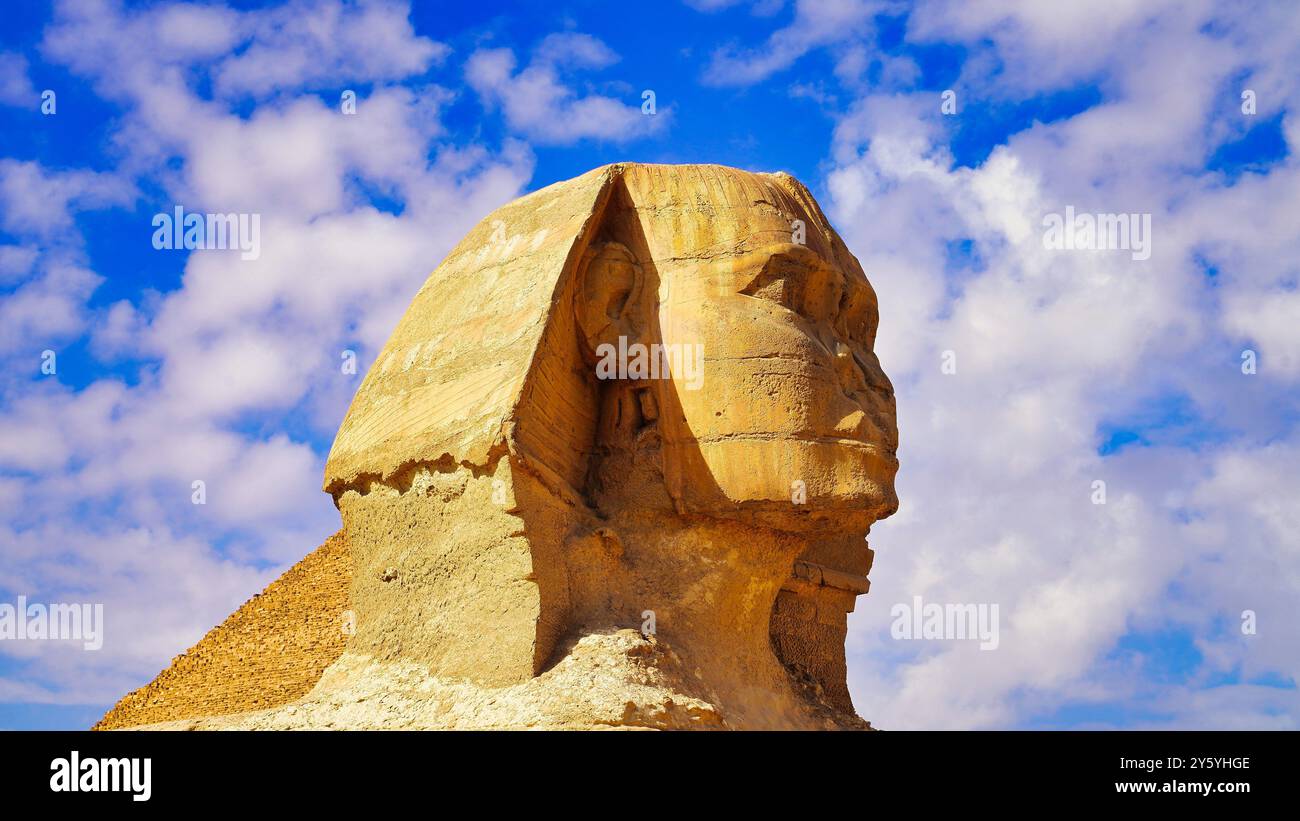 Close up view of the face of the Great Sphinx of Giza,said to resemble ...