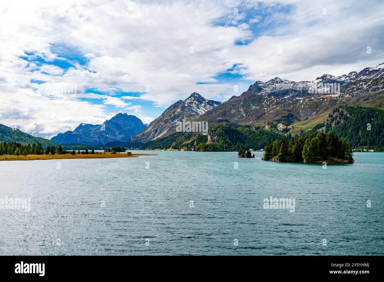 Engadine, Switzerland, Lake Sils Maria, the village of Isola ...