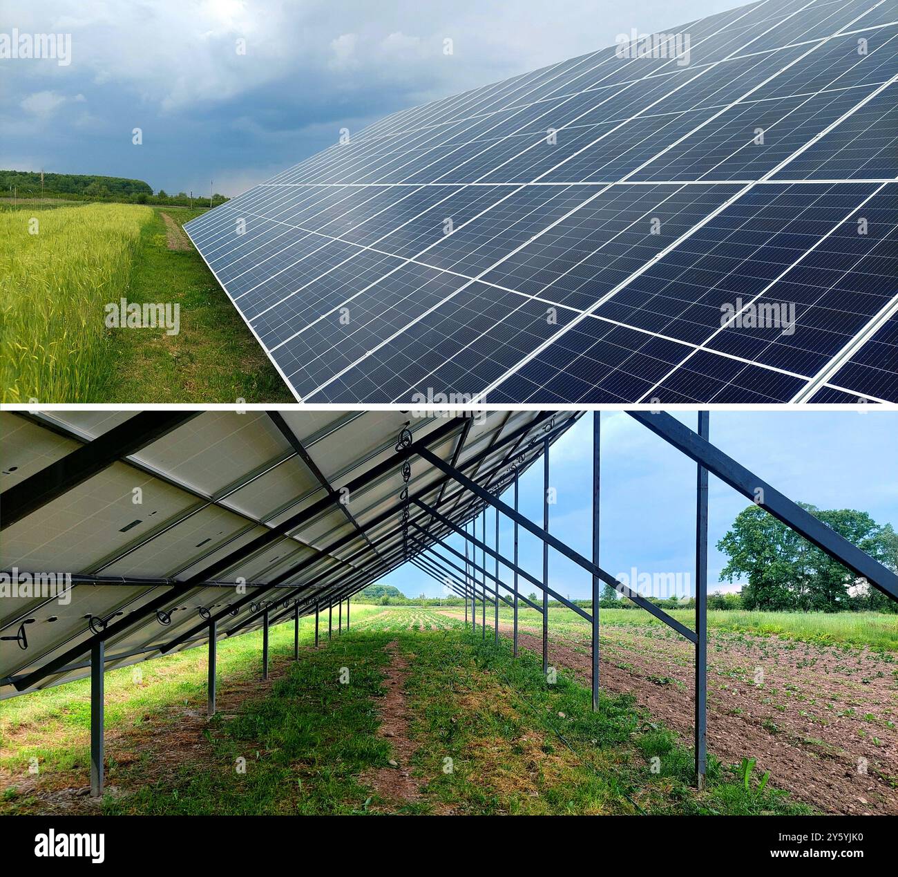 Solar panels on the background of a natural landscape. The construction ...