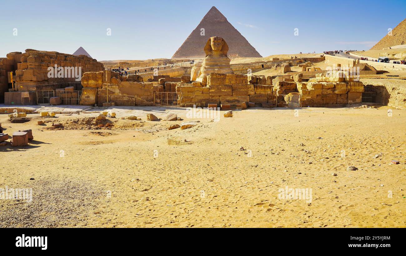 Magnificent wide landscape view of the Great Sphinx of Giza with the ...