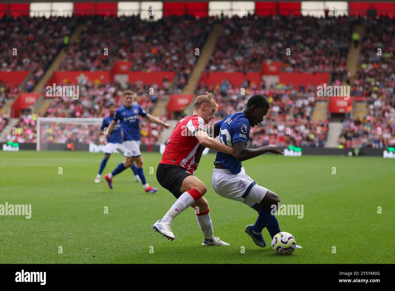 Axel Tuanzebe of Ipswich Town and Flynn Downes of Southampton ...