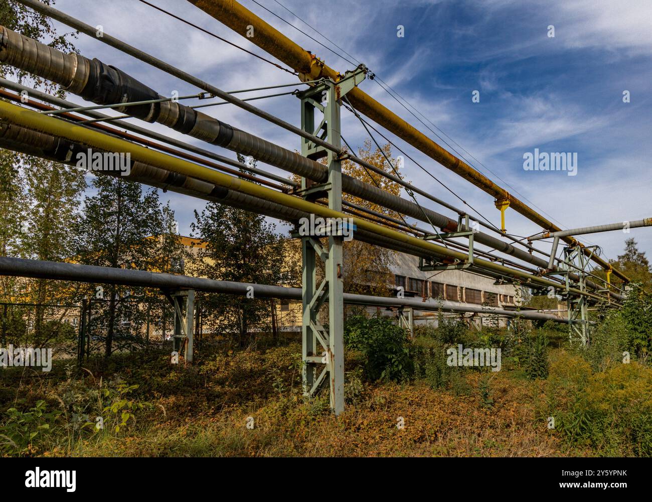 Old rusty pipeline, heating installation, water flow through old pipes ...