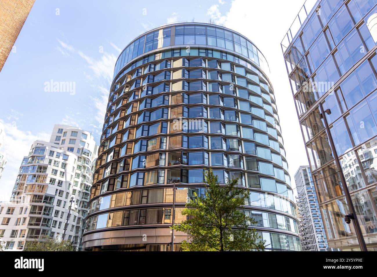 London Modern high rise building in Battersea with curved facade and ...