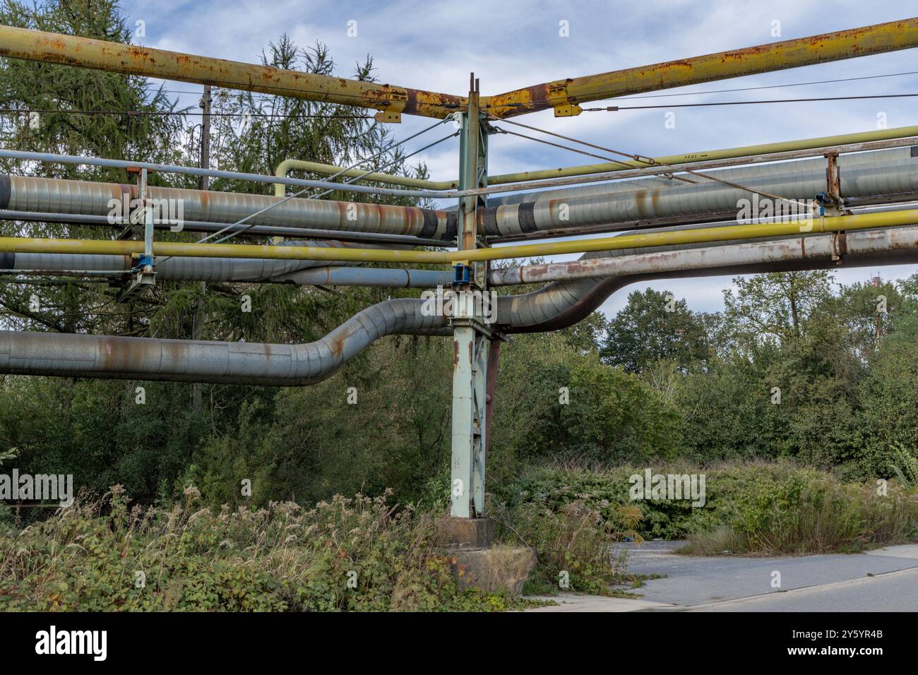 Old rusty pipeline, heating installation, water flow through old pipes ...