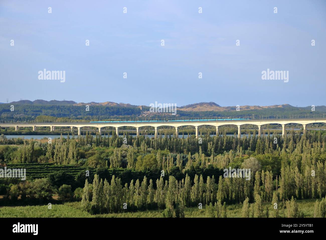 the Long bridge Viaduc Double Ferroviaire over the Rhone River for TGV ...