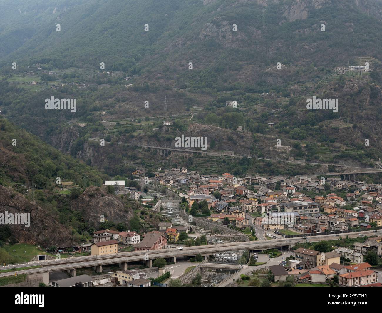 The alpine village of Hône, near the Bard Fort, in the Aosta Valley on ...