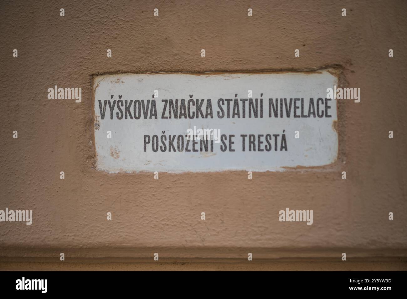 Elevation marker of the state leveling sign on building, Prague Stock ...