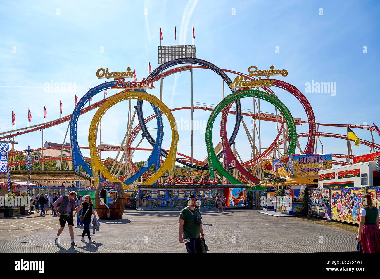 Munich, Bavaria, Germany - 23 September 2024: The famous Olympia Looping roller coaster offers ...