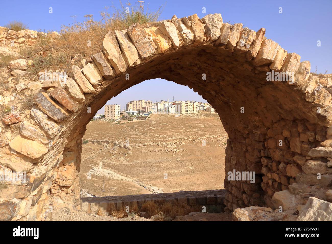 the above view of roads and Al-Karak city from castle. Al-Karak (Karak ...