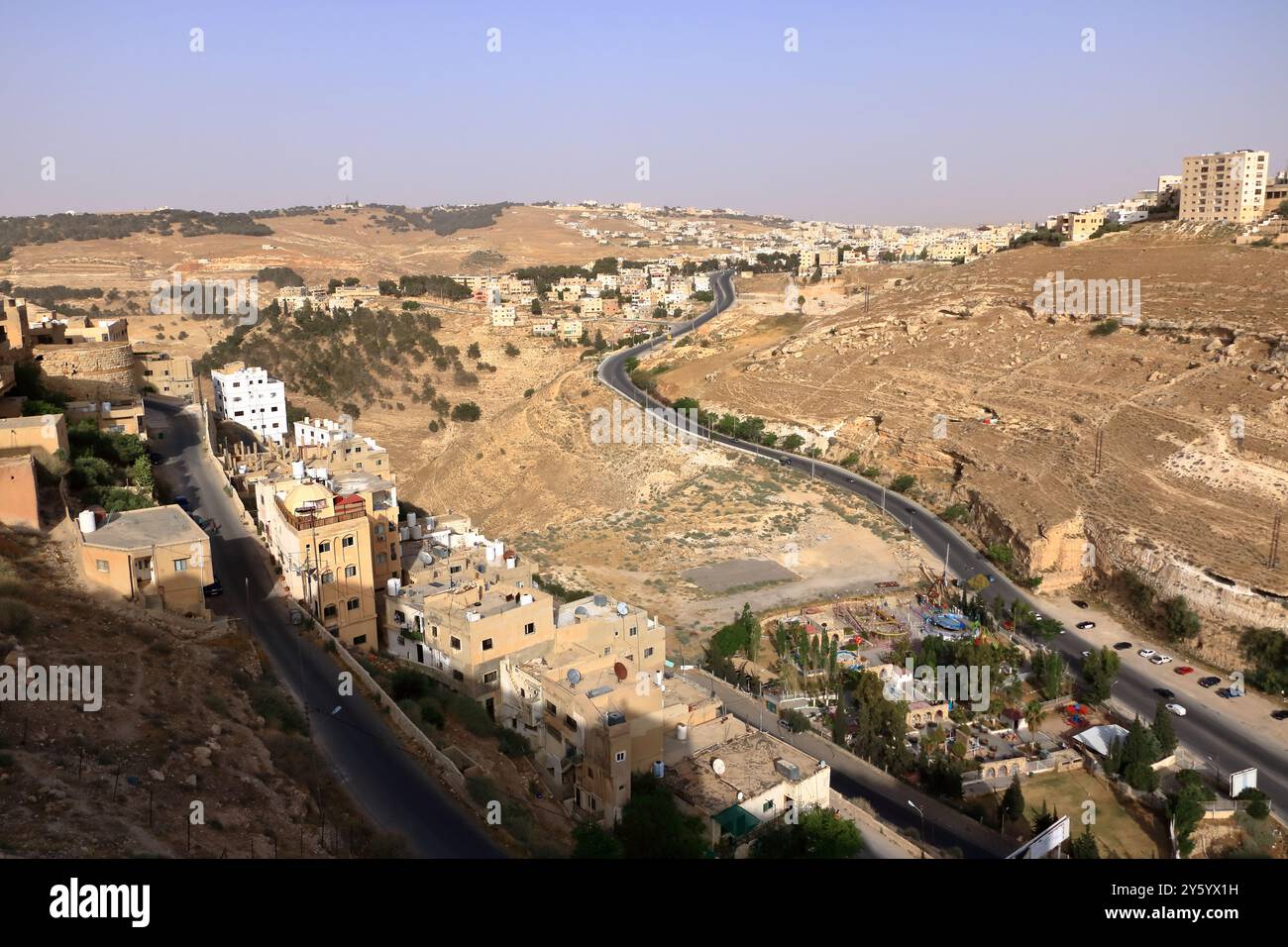 the above view of roads and Al-Karak city from castle. Al-Karak (Karak ...