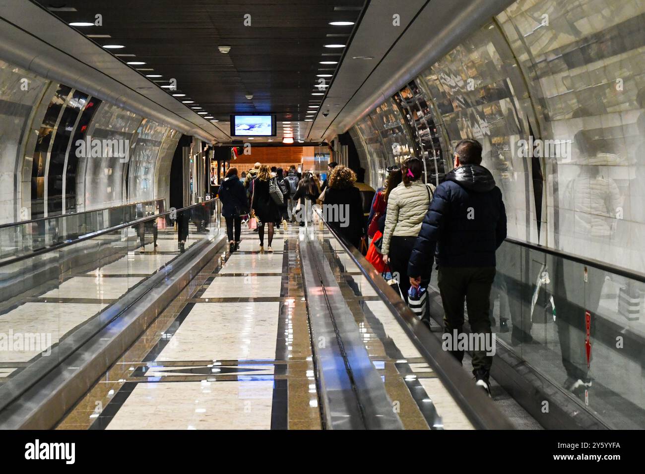 Tunnel ot the Monaco-Monte Carlo underground train station, with moving ...