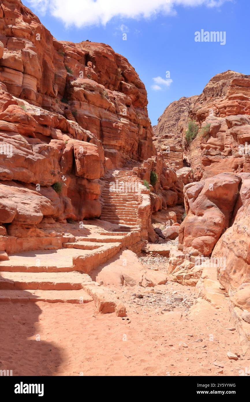 footpath in the rock along Ad-Deir Trail Monastery Route in the ...