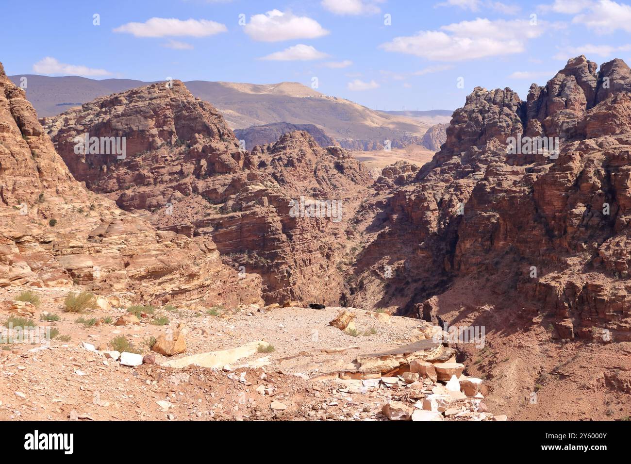 Scenic landscape view from the Ad-Deir Trail Monastery Route in the ...