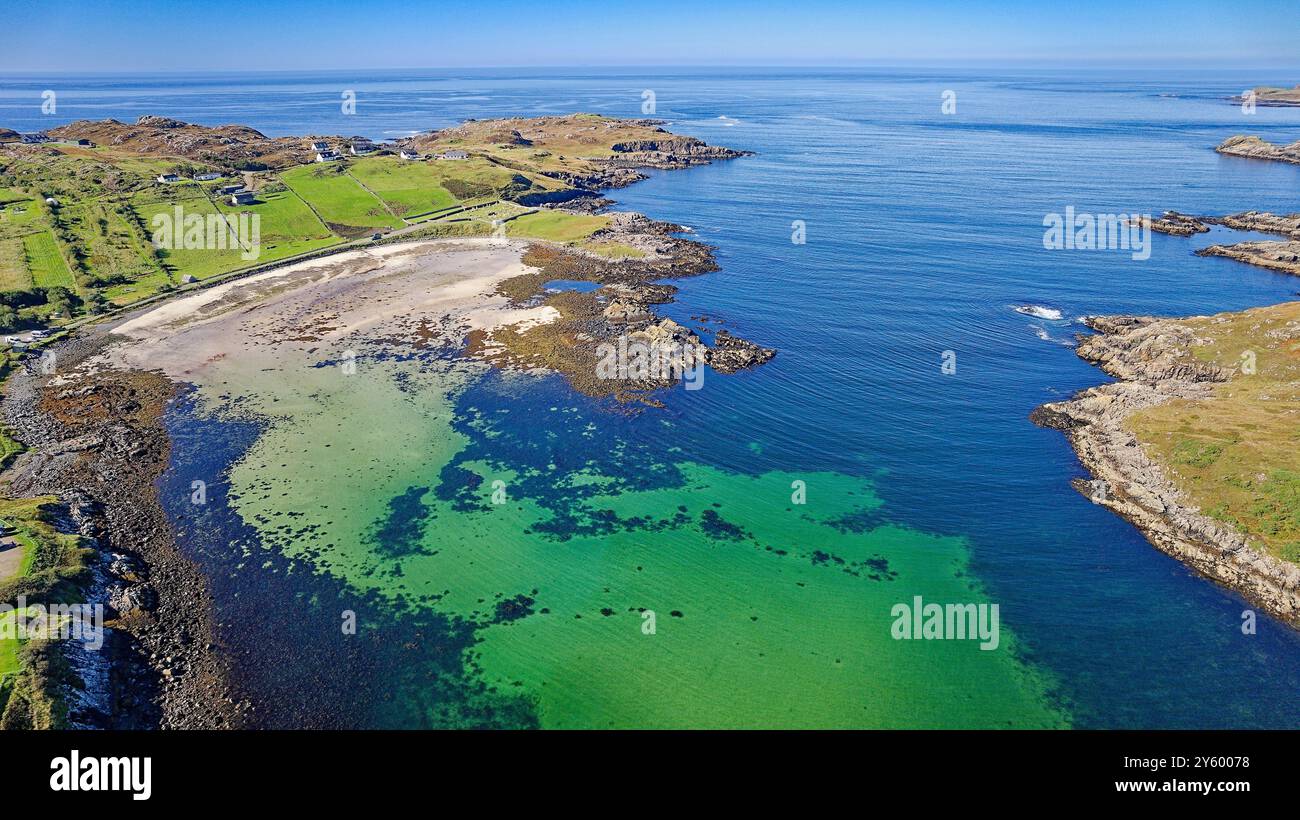 Scourie north west coast of Scotland in late summer the bay blue green ...