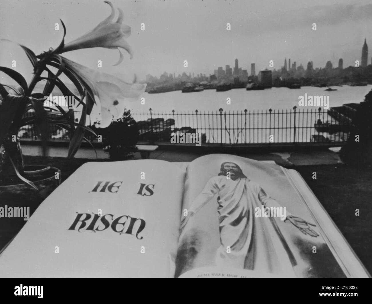 RELIGION STONE BOOK NEW YORK WITH WORDS HE IS RISEN 3 APRIL 1961 Stock ...