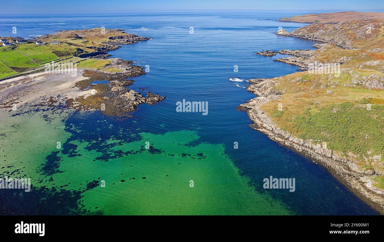 Scourie north west coast of Scotland in late summer the bay blue green ...