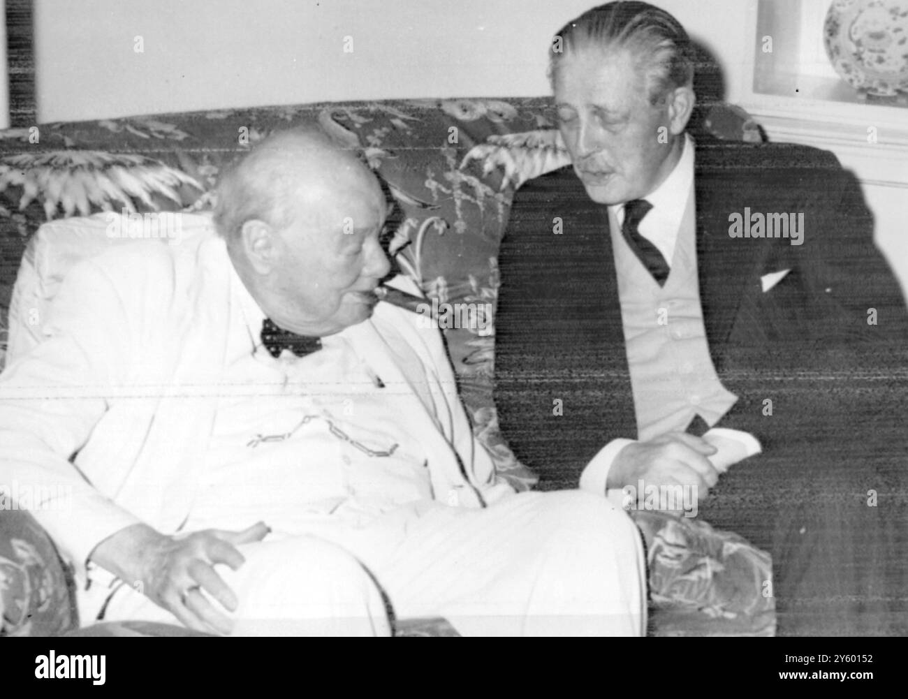 SIR WINSTON CHURCHILL WITH BRITISH PREMIER HAROLD MACMILLAN IN TRINIDAD ...