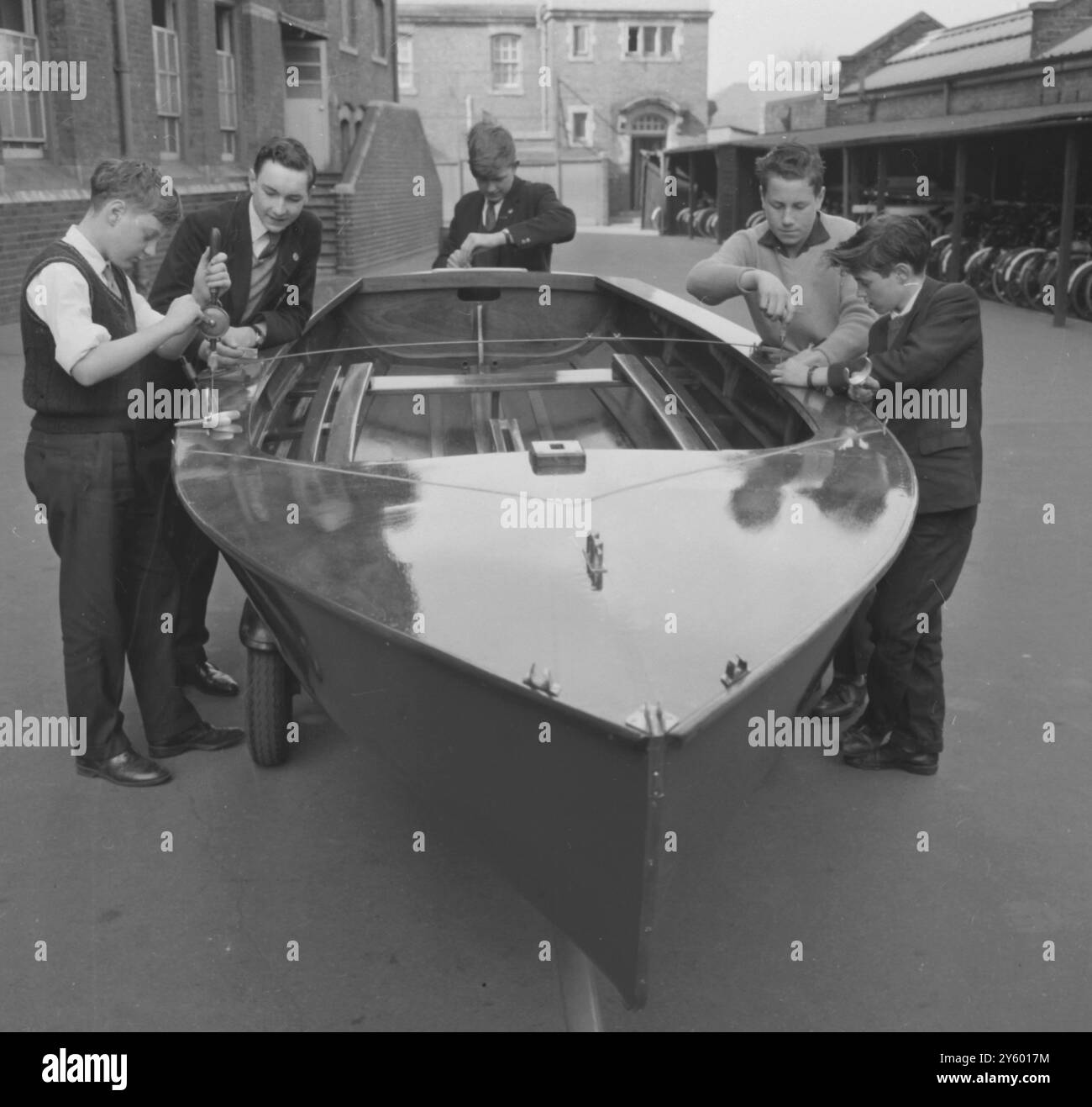ANDREW HULL WITH SCHOOL-BUILD BOAT IN ILFORD 28 MARCH 1961 Stock Photo ...