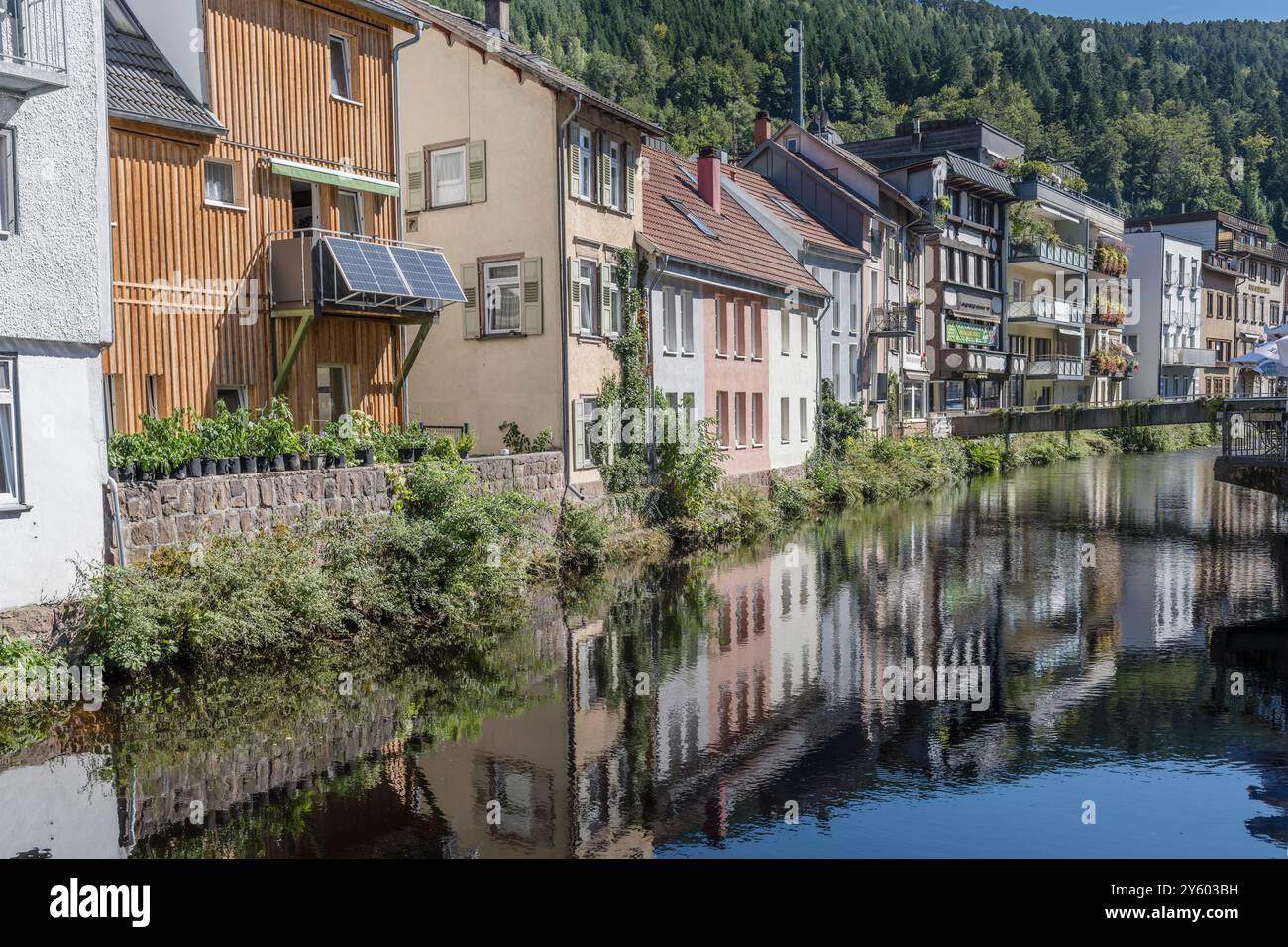 cityscape with traditional houses on Gross Enz river right bank at ...