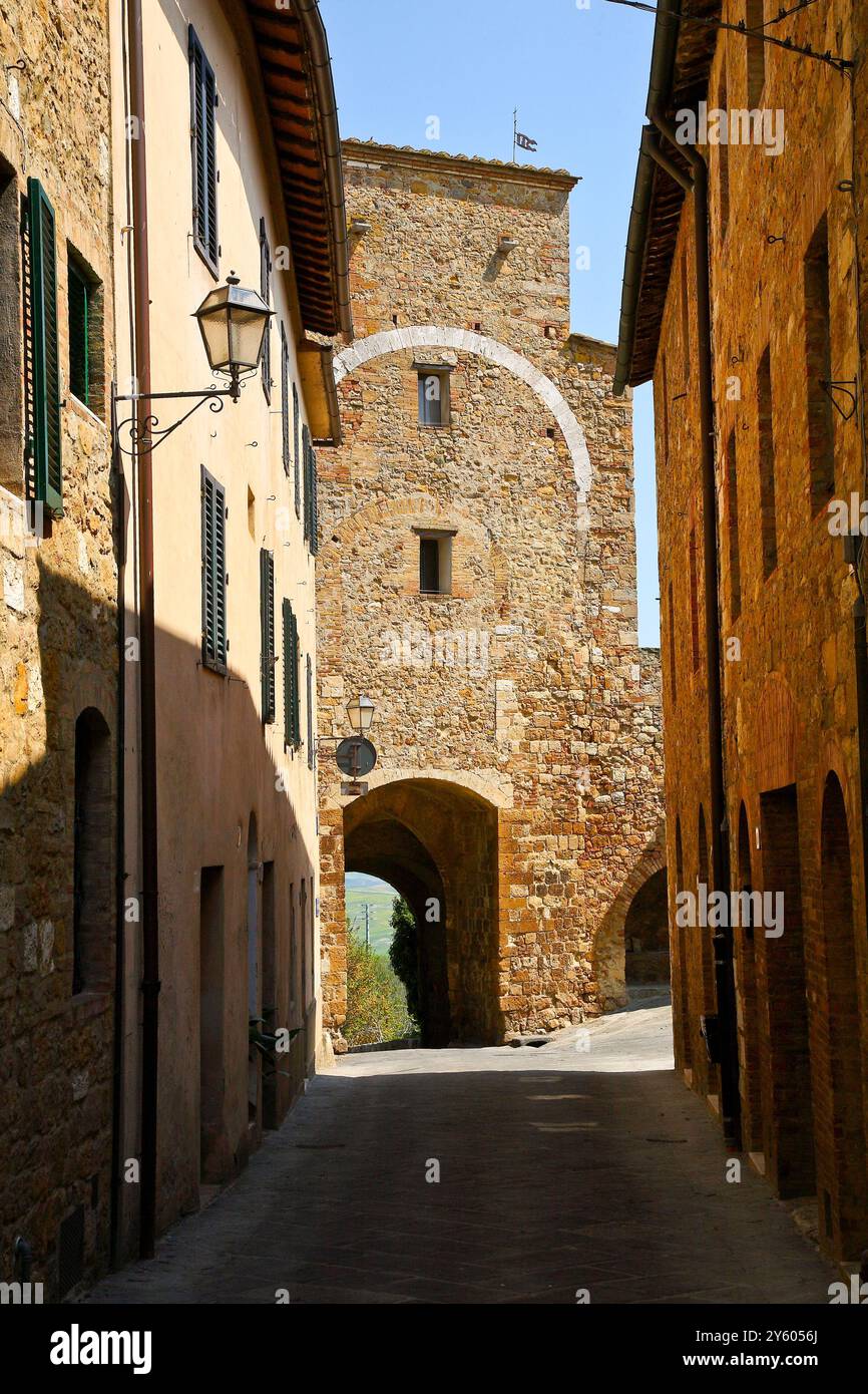 The medieval village of San Quirico d'Orcia, with its ancient buildings ...
