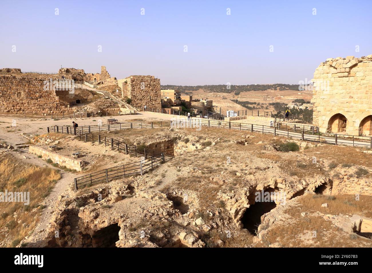 Kerak Karak Castle in Jordan - May 11 2024: People walking at the Al ...