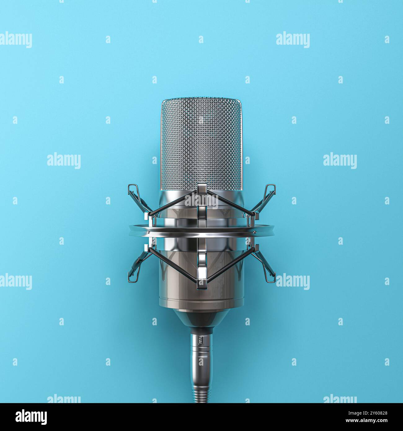 Professional studio microphone blue background, recording podcast 3d ...