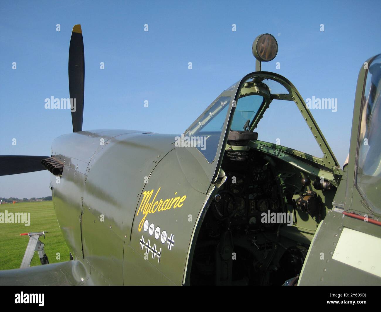 A closeup of a Vintage military aircraft cockpit at Annual Goodwood ...