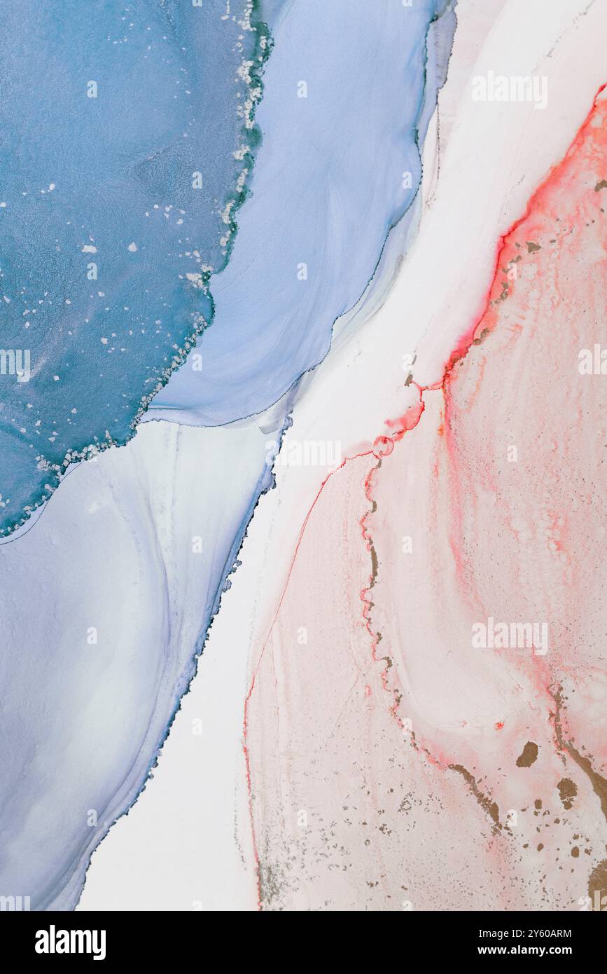 Abstract watercolor artwork featuring blended blue and red hues with a ...