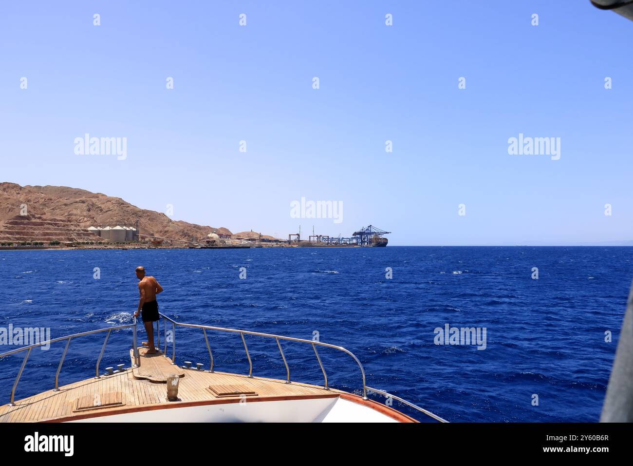 Aqaba in Jordan - May 17 2024: people enjoy a boat trip at the Gulf of ...