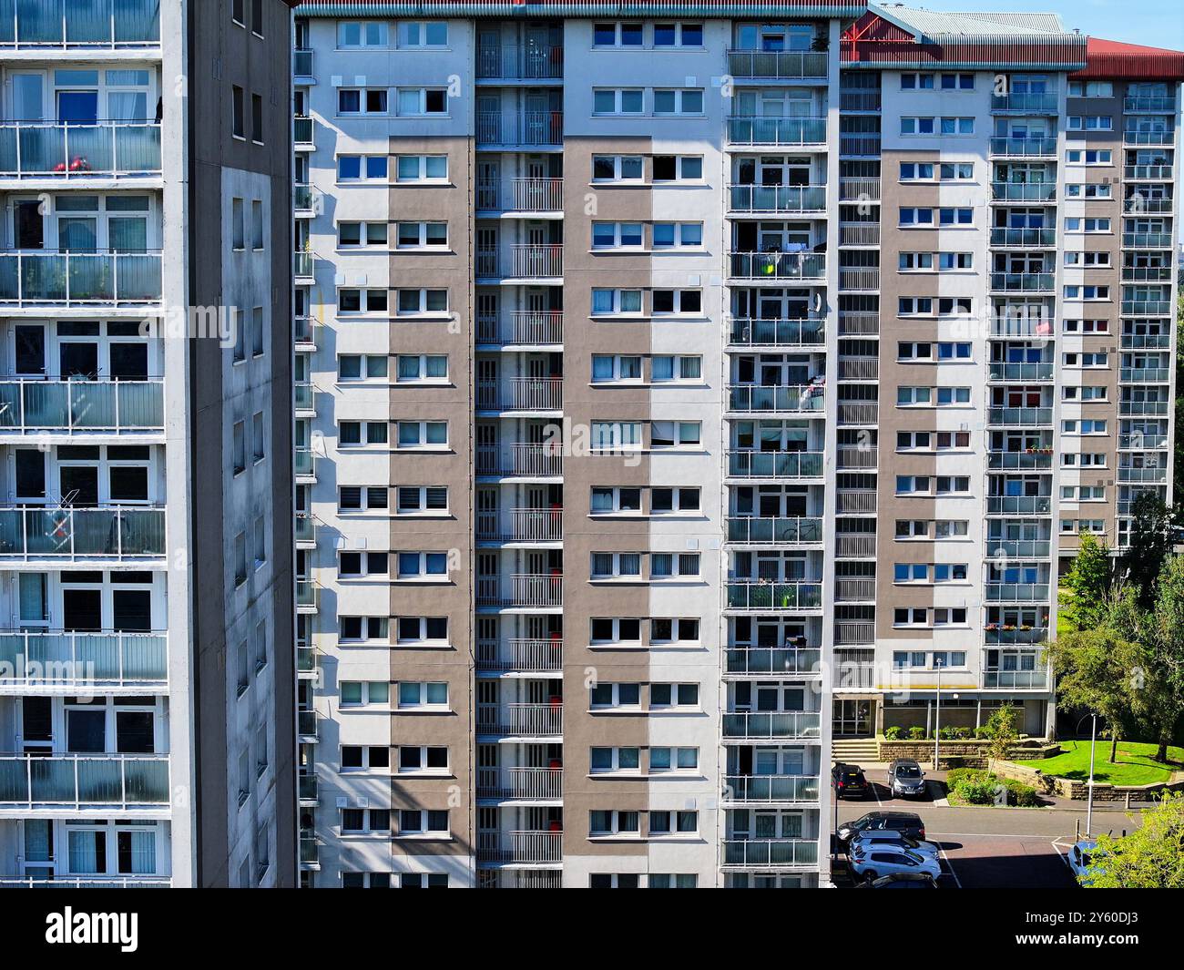 Aerial drone view of high rise social housing in Springburn Glasgow ...