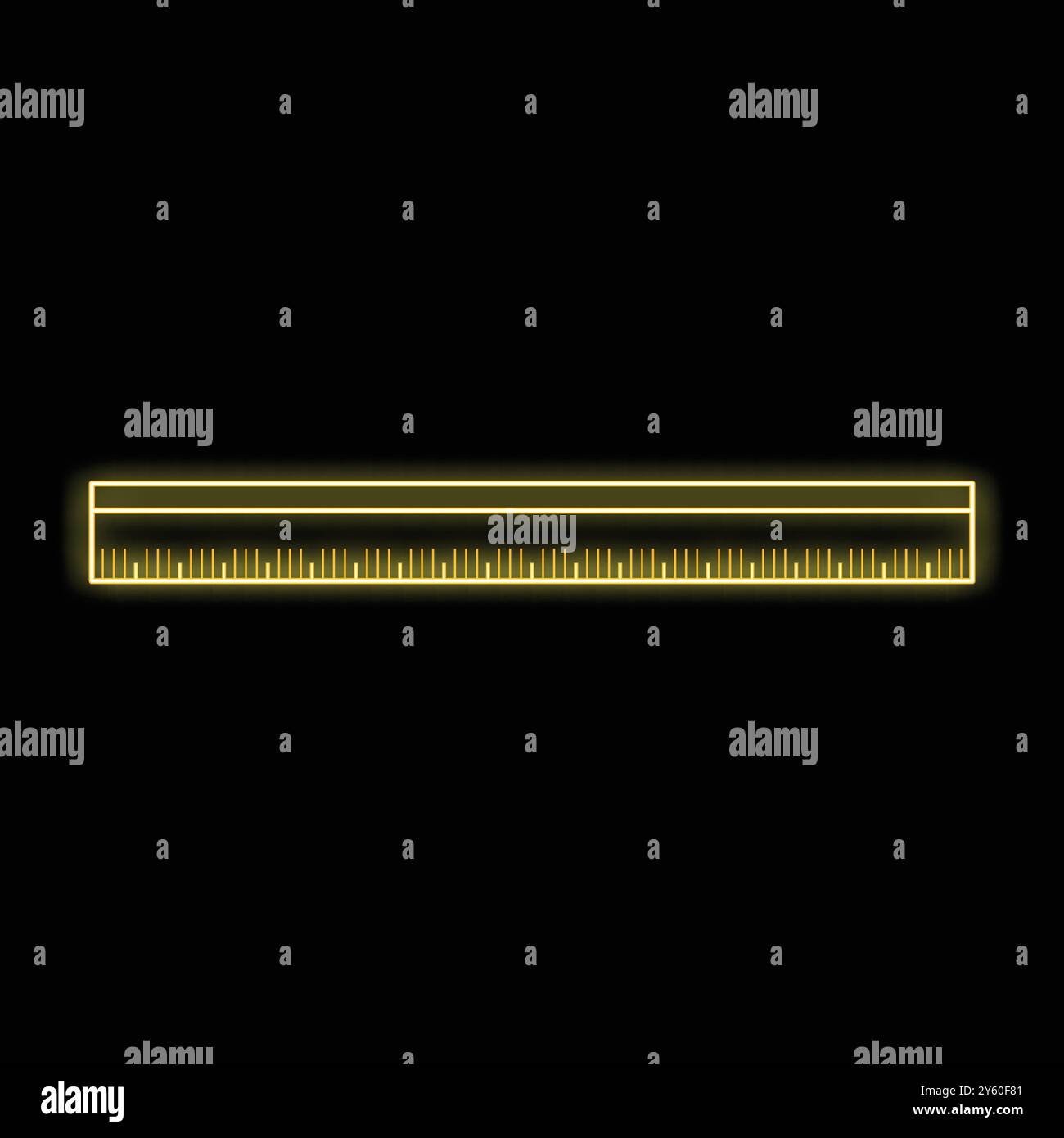 Yellow neon ruler icon glowing on black background representing ...