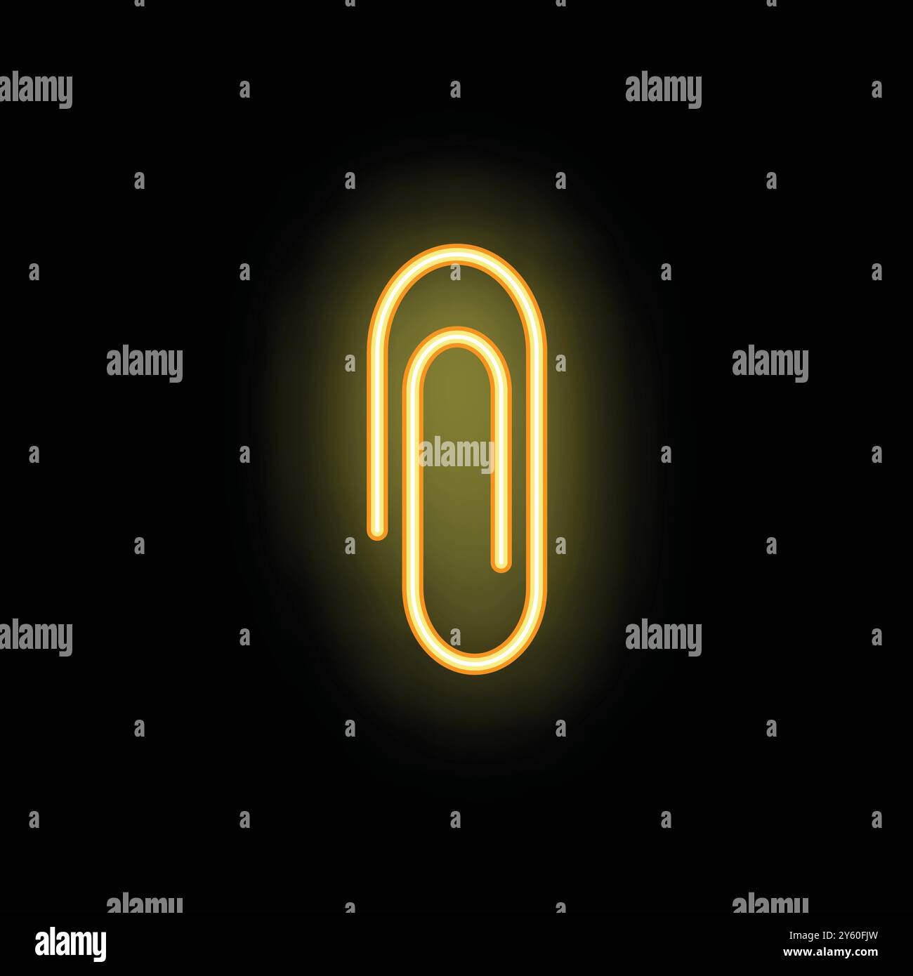 Neon yellow paperclip is glowing on a black background Stock Vector ...