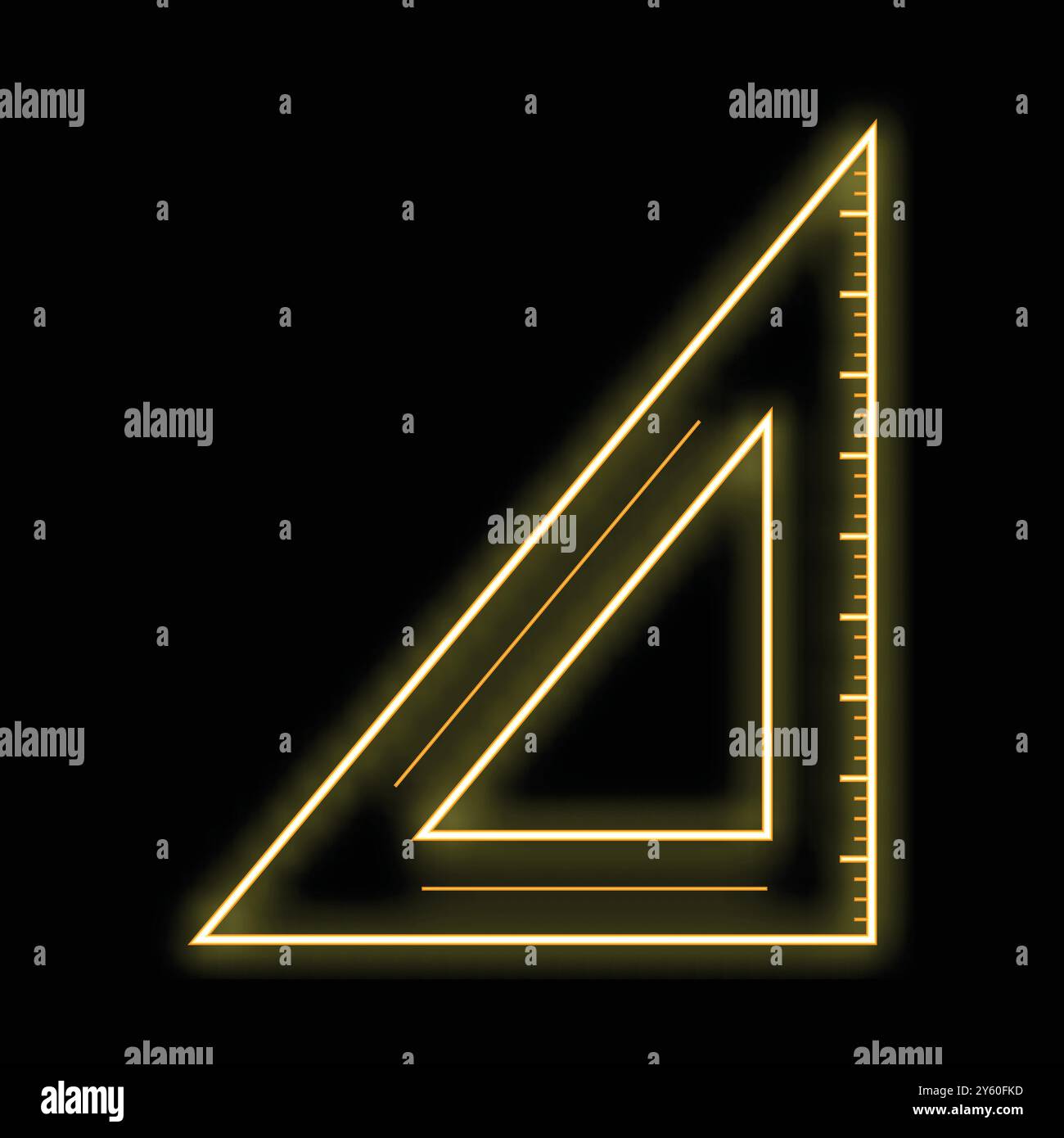Glowing neon ruler forming a right triangle, symbolizing precision and ...