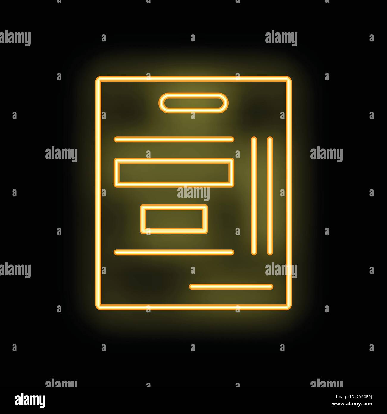 Bright yellow neon sign against a black background of a clipboard ...