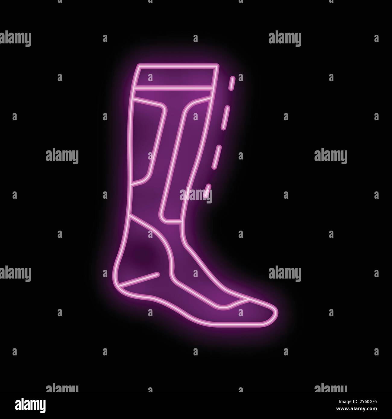 Purple neon icon of a compression sock glowing on dark background Stock ...